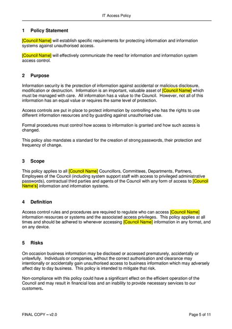 It Access Policy Template In Word And Pdf Formats Page Of