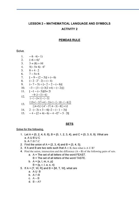 lesson 2 activity 2 mmw lesson 2 mathematical language and symbols activity 2 pemdas rule