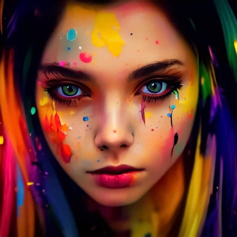 Premium AI Image A Woman With Colorful Hair And A Face Painted With