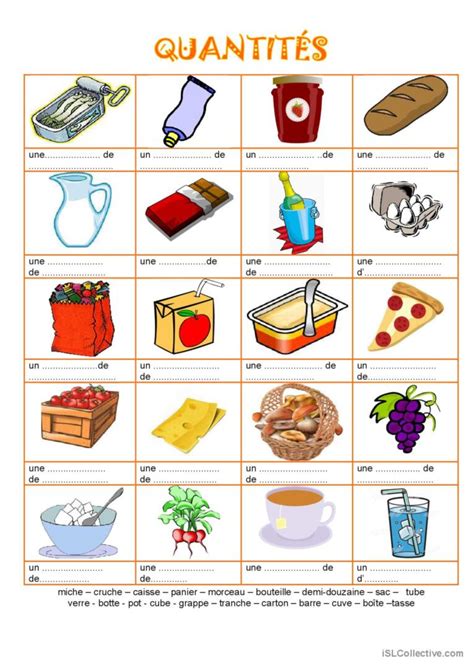 Dictionnaire d images Quantités di Français FLE fiches pedagogiques