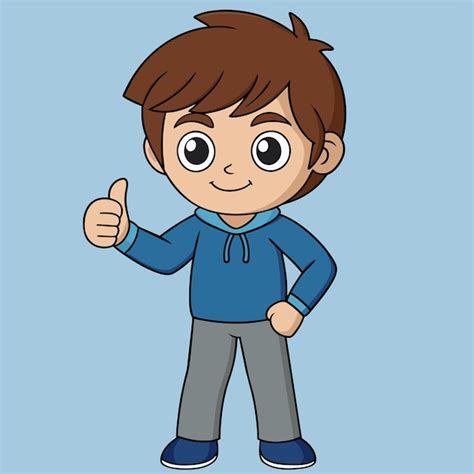 Un dibujo de dibujos animados de un niño dando un signo de pulgares