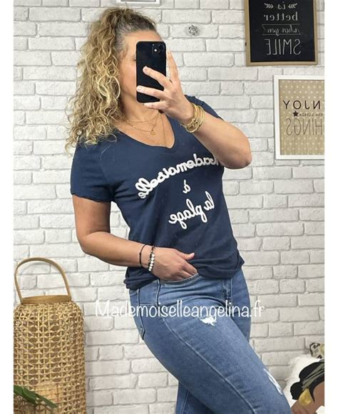 TEE SHIRT EN COTON MARINE MADEMOISELLE A LA PLAGE EXPEDITION EN 48H