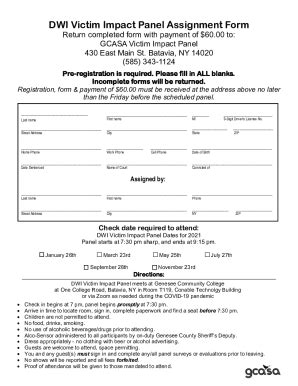 Fillable Online DWI Victim Impact Panel Assignment Form Batavia Fax