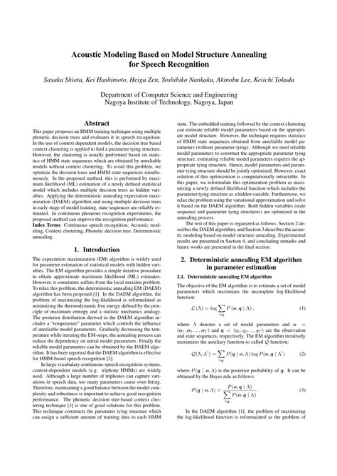 pdf acoustic modeling based on model structure annealing for speech recognition