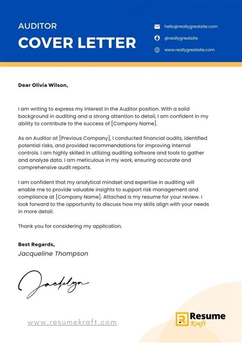 5 Auditor Cover Letter Examples And Templates 2023 ResumeKraft