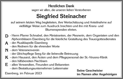 Traueranzeigen von Siegfried Steinacher Allgäuer Zeitung