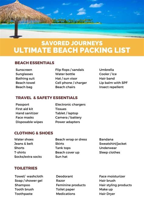 Ultimate Beach Packing List Free Reusable Checklist Savored Journeys