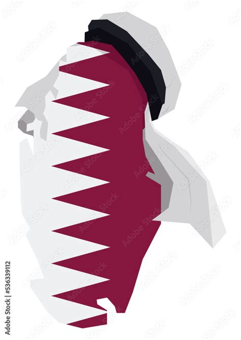 Qatar Map With Flag Design And Keffiyeh In Flat Style Vector