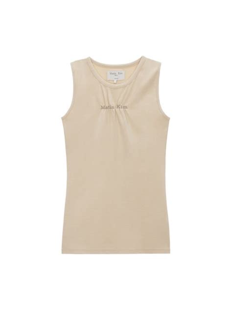 MUSINSA公式 MATIN KIM MATIN LOGO SHIRRING SLEEVELESS IN BEIGE