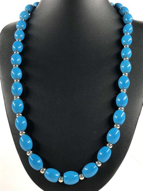 Lot Navajo Turquoise Magnesite Silver Bead Necklace