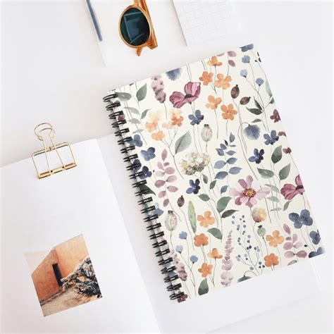 Water Colored Floral Spiral Notebook Ruled Line Etsy