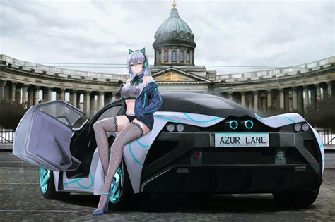 Anthropomorphism Arkhangelsk Azur Lane Azur Lane Breasts Building Car Cleavage Gray Hair