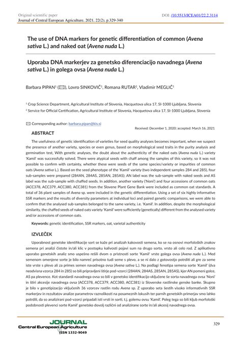 PDF The Use Of DNA Markers For Genetic Differentiation Of Common