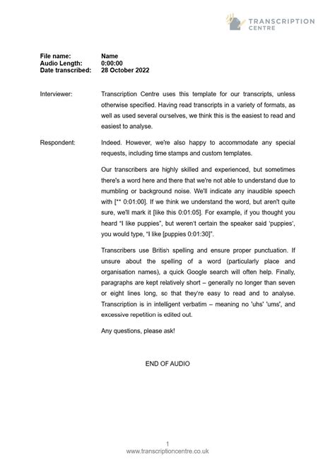 Example Transcript Templates Transcription Centre