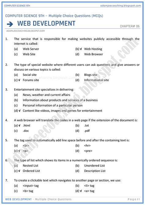 adamjee coaching web development mcqs computer science 9th