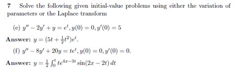 solved solving ivp using variation of parameters or the
