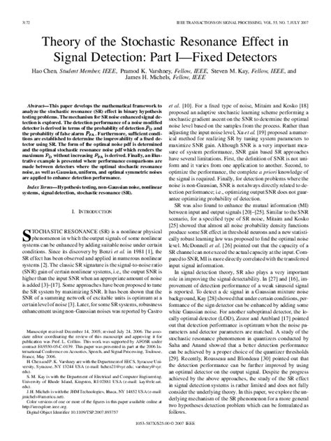 pdf theory of the stochastic resonance effect in signal detection part i fixed detectors