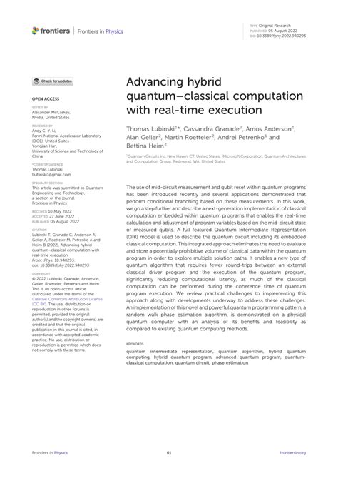 pdf advancing hybrid quantum classical computation with real time execution