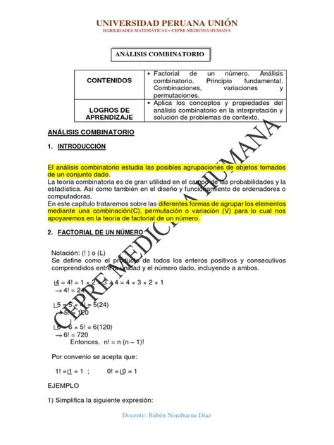 semana 4 análisis combinatorio pdf combinatoria permutación