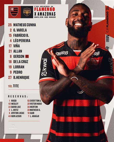 Flamengo divulga escalação para jogo contra o Amazonas na Copa do Brasil