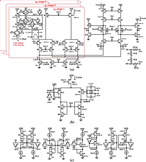 a the fully differential core circuit of the pga b cmfb circuit and c download scientific