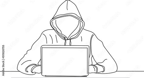 Hacker Silhouette Computer Hacker Vector Sketch Drawing Of Hacking