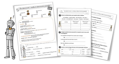 Determinants exercices et leçon CE2 BDG 852461 Grammaire ce2