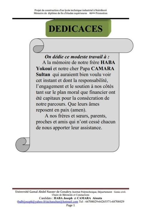 exemple de dédicace pdf Modele de remerciement Exemple mémoire