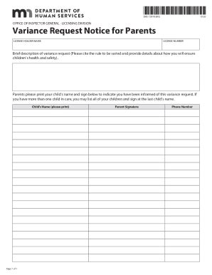 Fillable Online DHS 7297B Variance Request Notice For Parents
