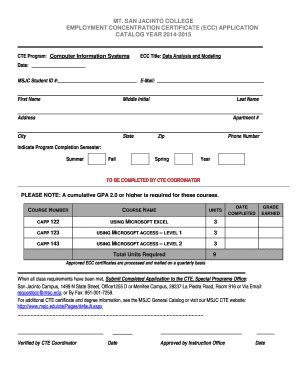 Fillable Online Msjc Ecc Application Catalog Year 2014 2015 Mt San