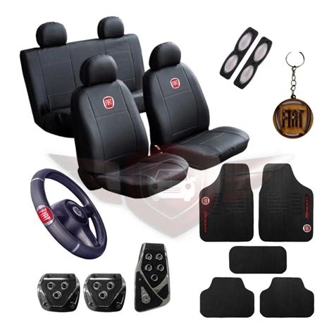 Kit Capa De Couro Banco Carro Fiat Tapetes Volante Pedal Brinde