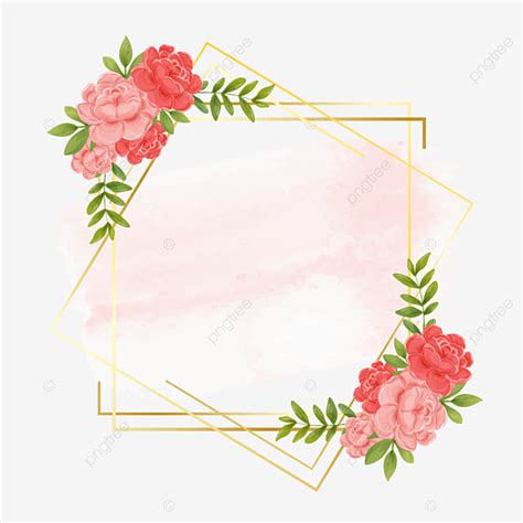Hermoso Marco Dorado De Bodas Y Flores De Acuarela PNG Dibujos Flor