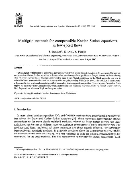 pdf multigrid methods for compressible navier stokes equations in low speed flows johan