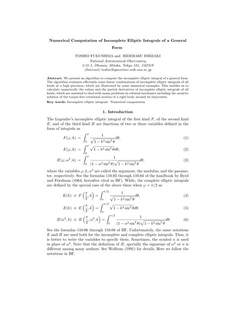 pdf numerical computation of incomplete elliptic integrals of a general form