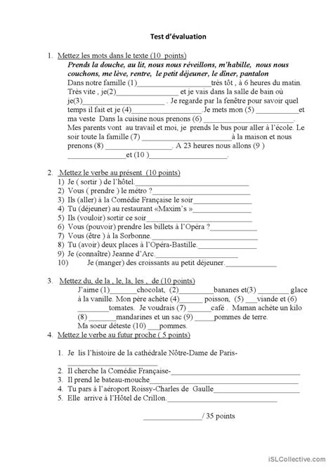 Test D Valuation Fle Fran Ais Fle Fiches Pedagogiques Pdf Doc