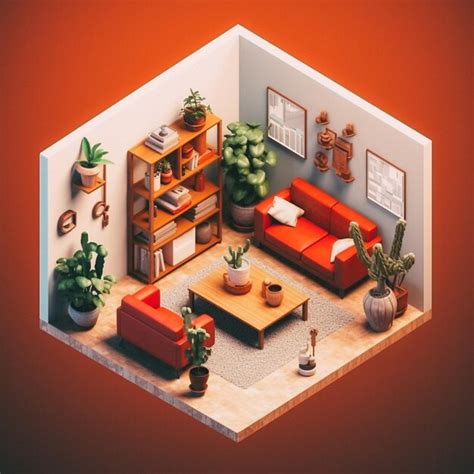 Premium Ai Image D Cute Isometric Living Room