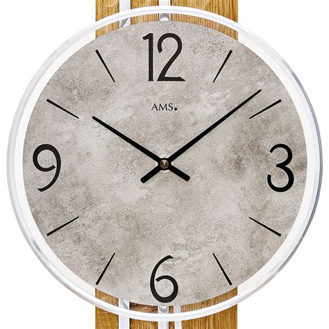 AMS Quarz Analog Wanduhr Mit Pendel Holz Wildeiche Optik Und Antik