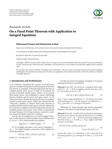 pdf on a fixed point theorem with application to integral equations