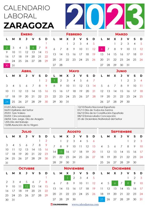 Calendario Laboral Zaragoza 2023 Con Festivos