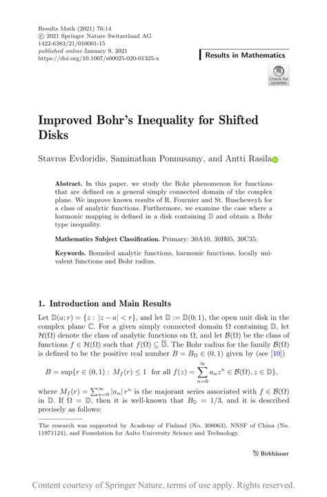 improved bohr s inequality for shifted disks request pdf