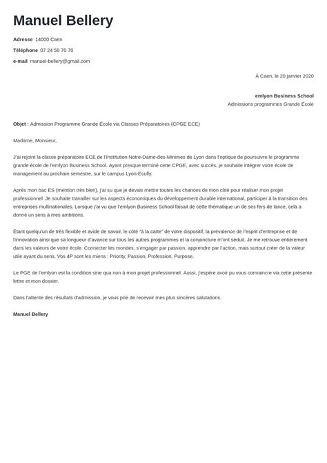 Lettre de motivation pour intégrer une école exemple
