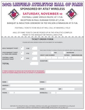 Fillable Online Linfield 2012 Linfield Athletics Hall Of Fame Ticket