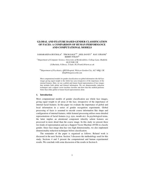 pdf the role of global and feature based information in gender classification of faces a
