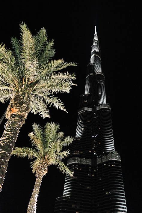Burj Khalifa With Palms At Night Dubai Aesthetic Burj Khalifa Dubai