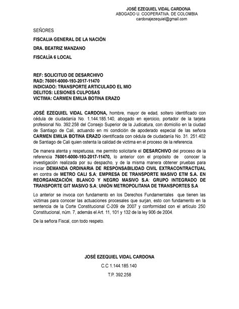 Solicitud DE Desarchivo SEÑORES FISCALIA GENERAL DE LA NACIÓN DRA