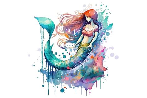 Aquarell Meerjungfrau Vektor Illustration Premium Vektor