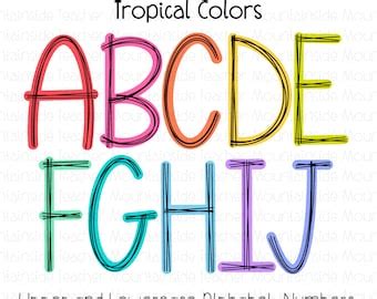 Scribble Letters Bright Doodle Alphabet PNG Bundle Doodle