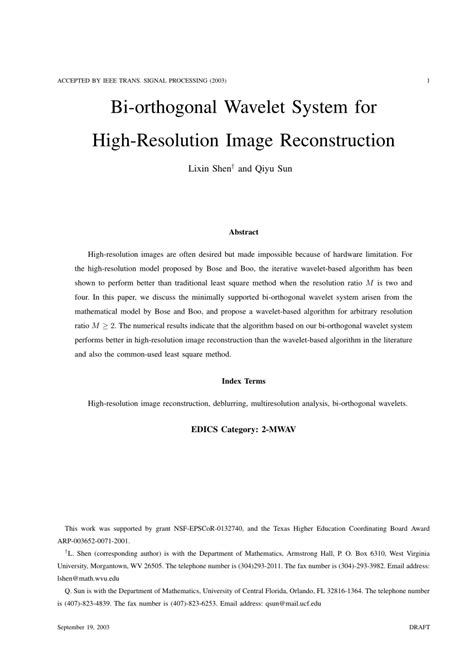 pdf biorthogonal wavelet system for high resolution image reconstruction