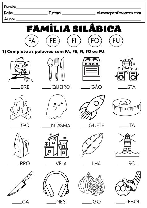 Atividade De Alfabetizacao Familias Silabicas Complete A Letra
