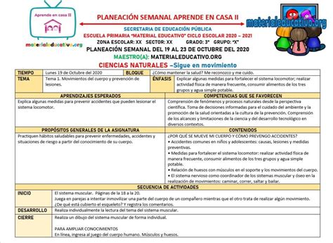 Planeación del tercer grado con actividades de acuerdo a los